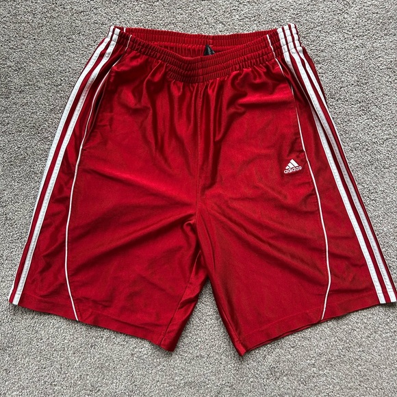 adidas | Shorts | Adidas Red Athletic Shorts With Signature Stripes ...